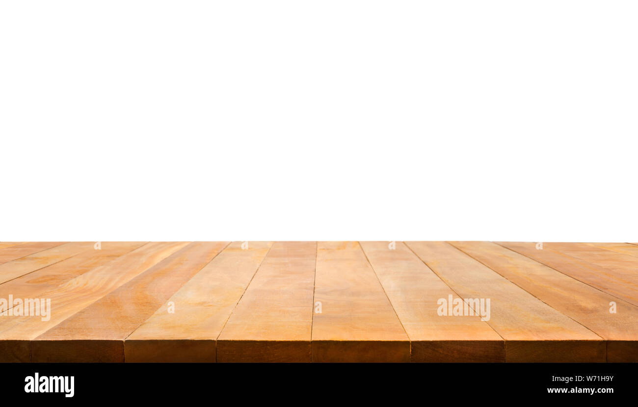 Wood table top on white background.For create product display or design ...