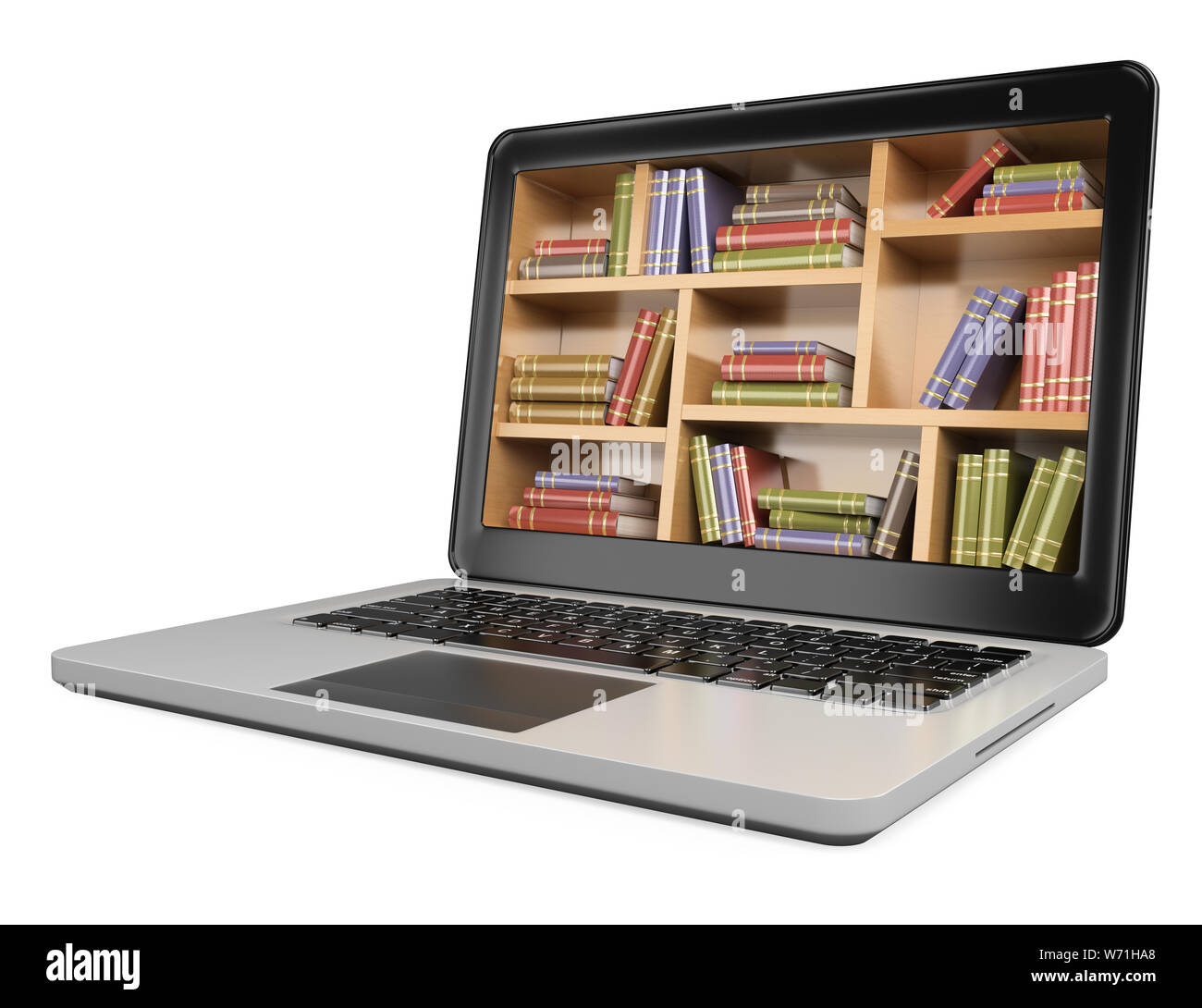 3d illustration. Laptop. Digital Library concept. Isolated white ...