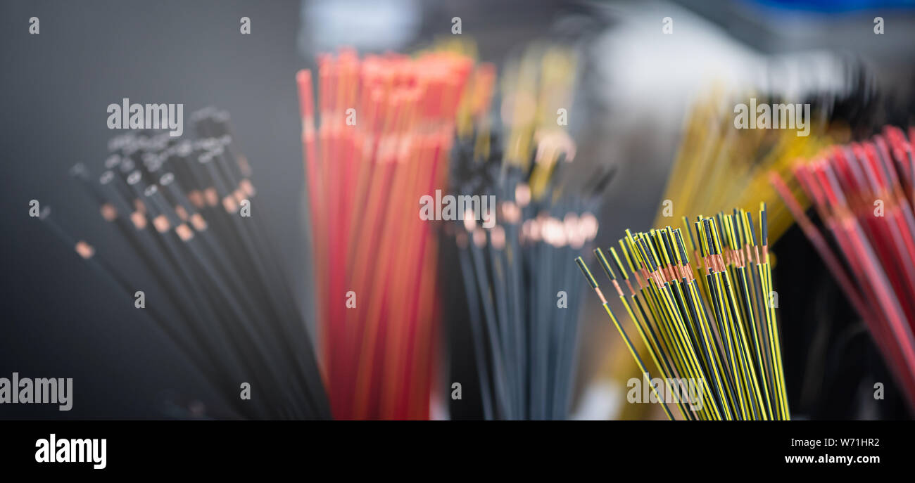 Bundle of copper cables with protect layer. Cables cut to established ...