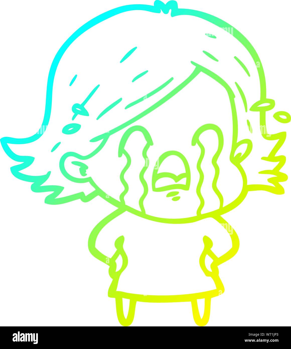 cold gradient line drawing of a cartoon woman crying Stock Vector Image ...