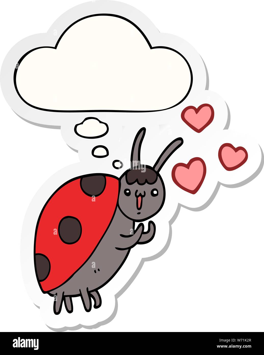 cute cartoon ladybug in love with thought bubble as a printed sticker ...