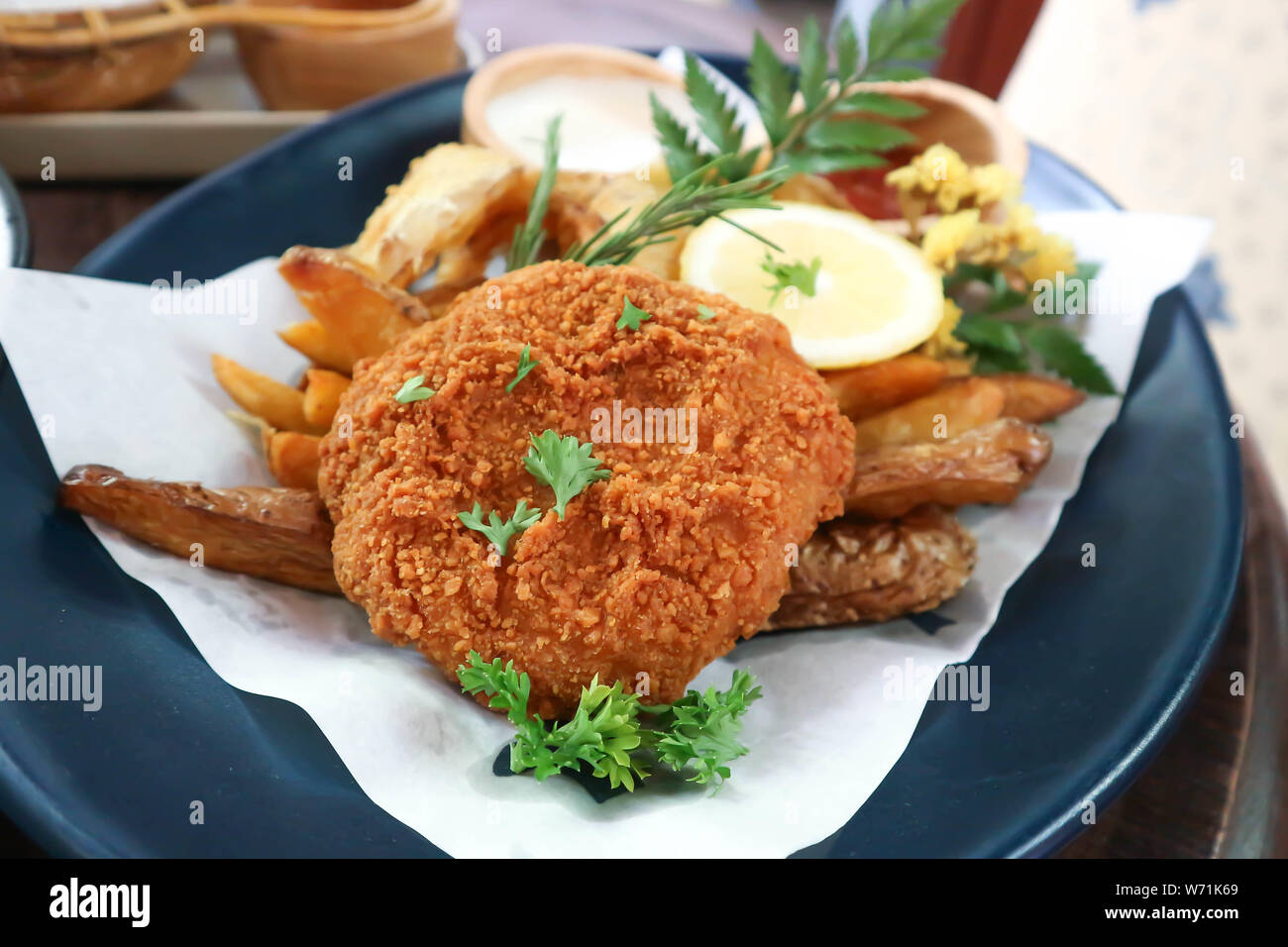 fried pork, deep fried pork with dip Stock Photo - Alamy