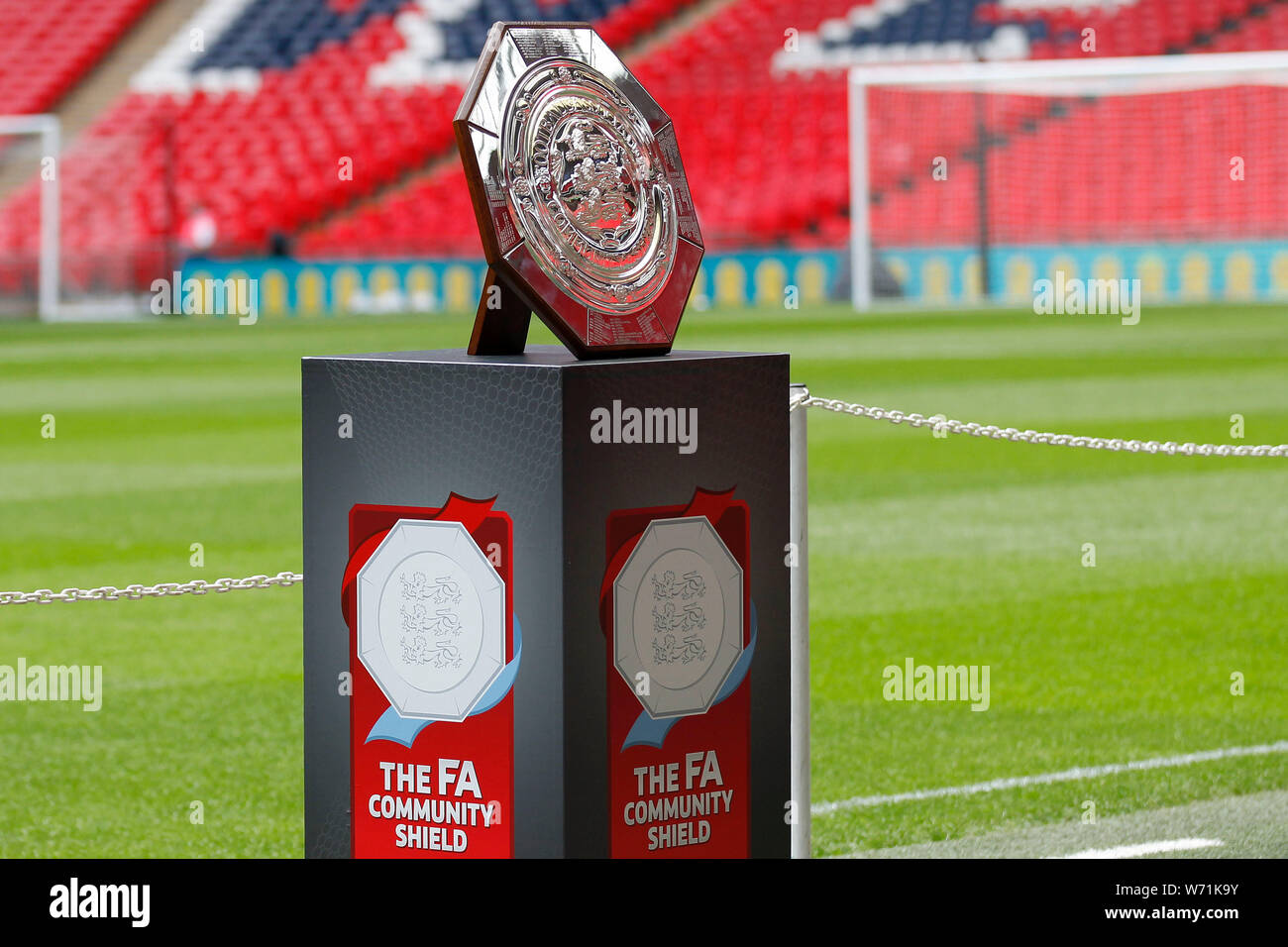 London, UK. 04th Aug, 2019. The Community Shield trophy on display ...