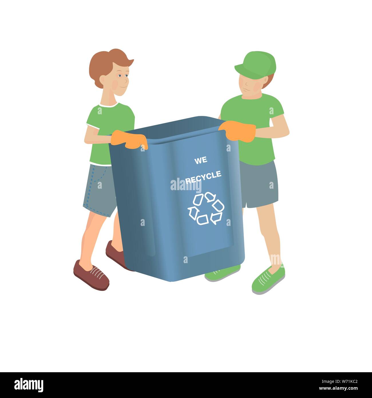 Vector illustration with two boys with empty recycling bin Stock Vector ...