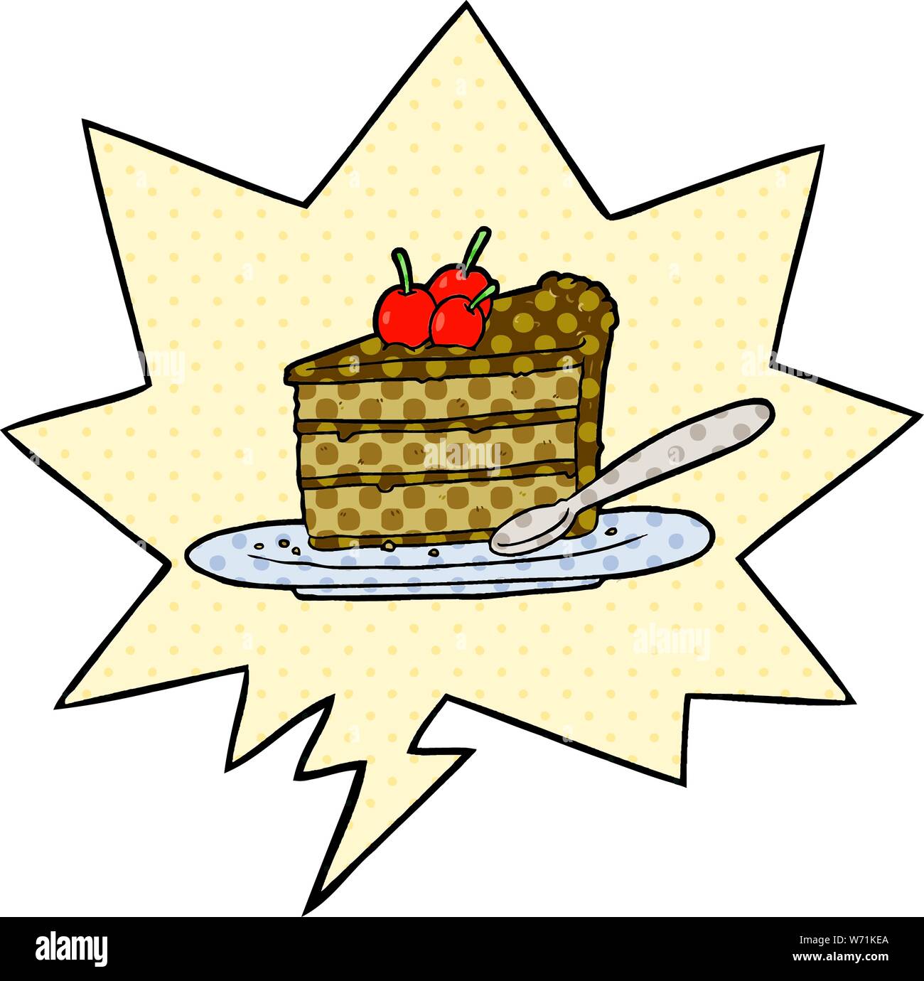 cartoon expensive slice of chocolate cake with speech bubble in comic ...