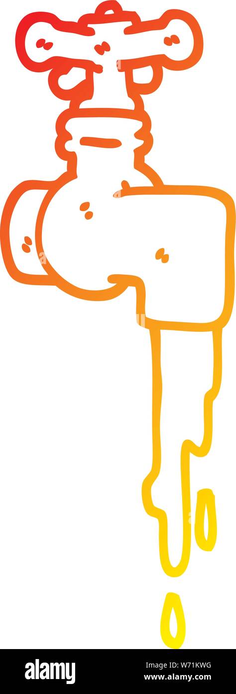 warm gradient line drawing of a cartoon dripping faucet Stock Vector ...