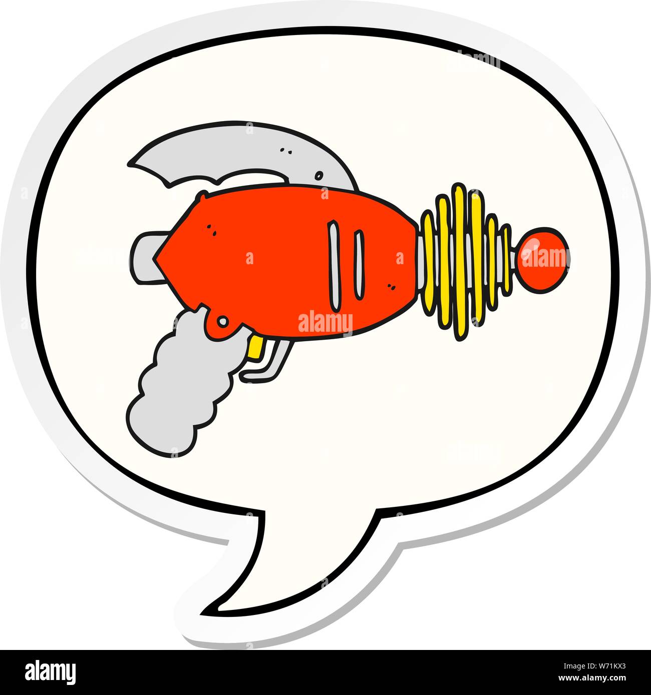 cartoon ray gun with speech bubble sticker Stock Vector Image & Art - Alamy