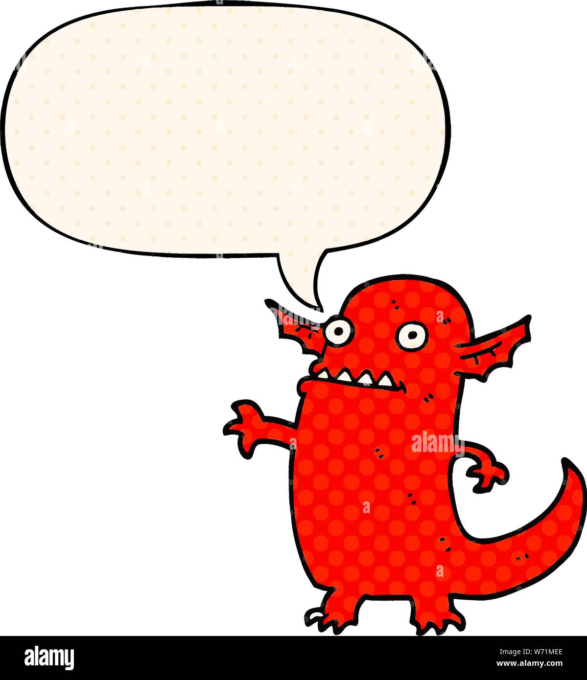 cartoon halloween monster with speech bubble in comic book style Stock ...