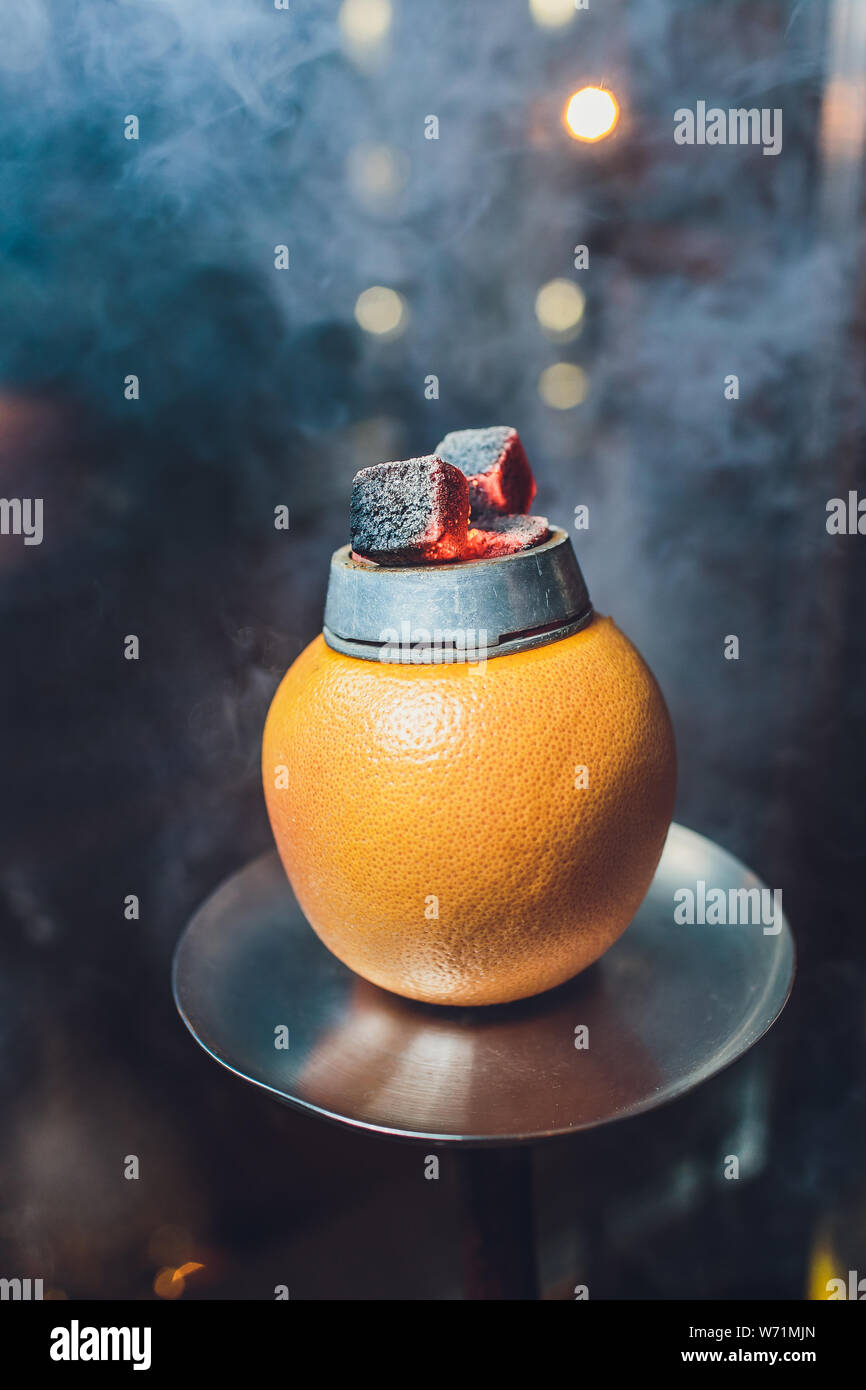 Stylish hookah with aroma grapefruit for relax. grapefruit shisha ...