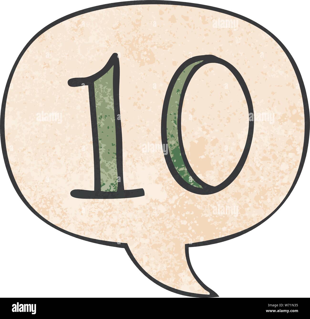 cartoon number 10 with speech bubble in retro texture style Stock ...