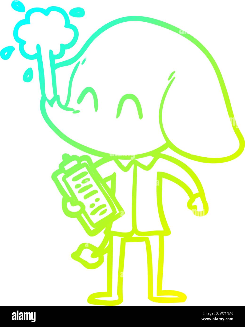 cold gradient line drawing of a cute cartoon elephant spouting water ...