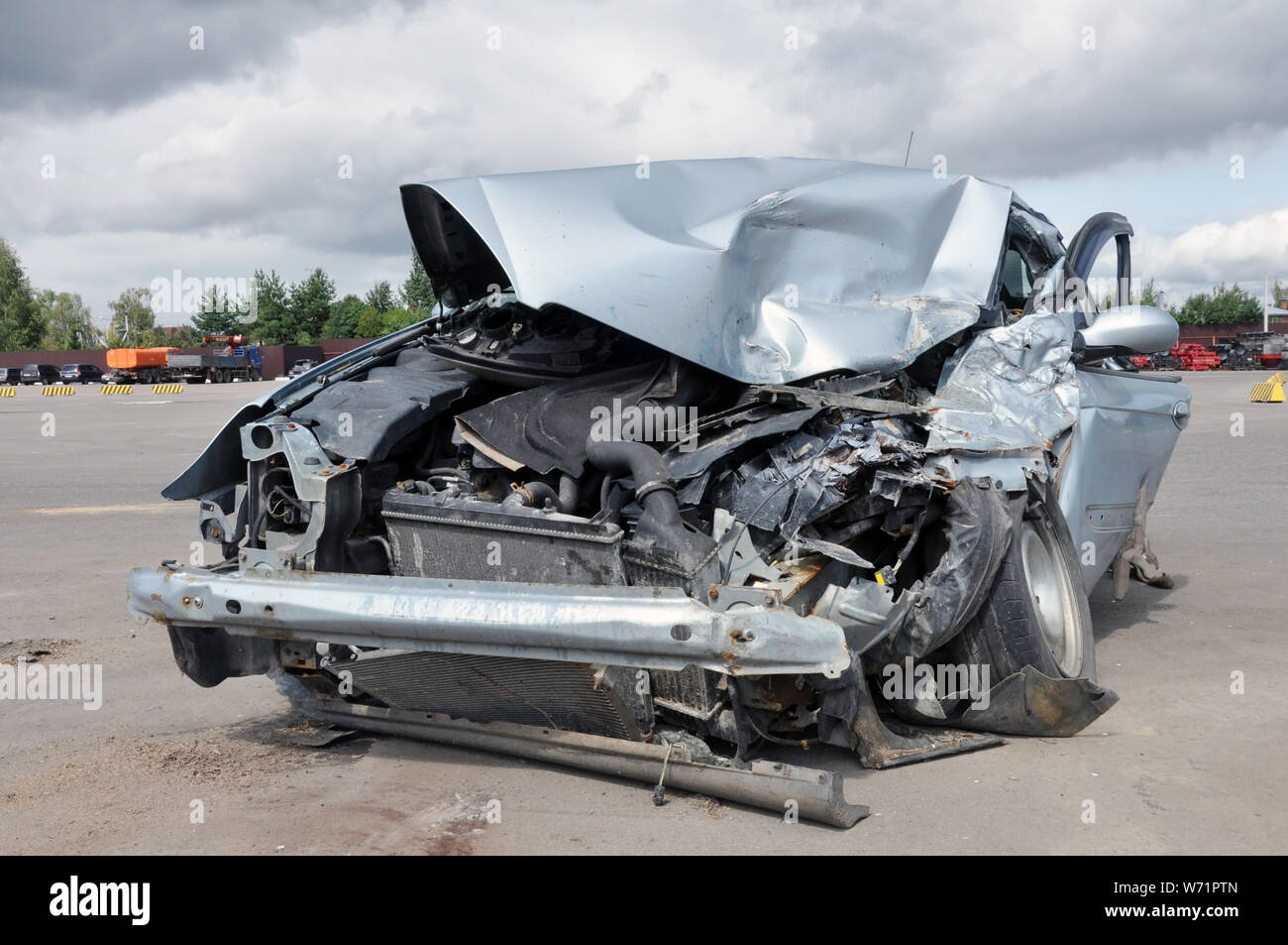 Car accident after an accident. Broken car on the road Stock Photo - Alamy