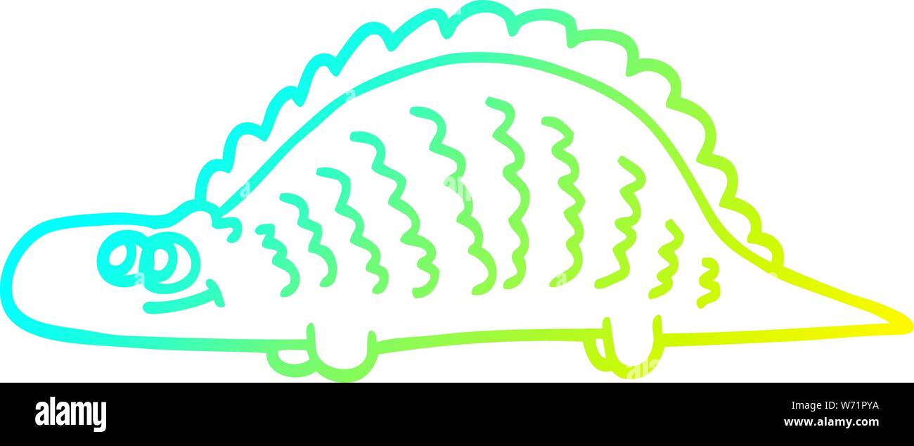 cold gradient line drawing of a cartoon prehistoric dinosaur Stock ...