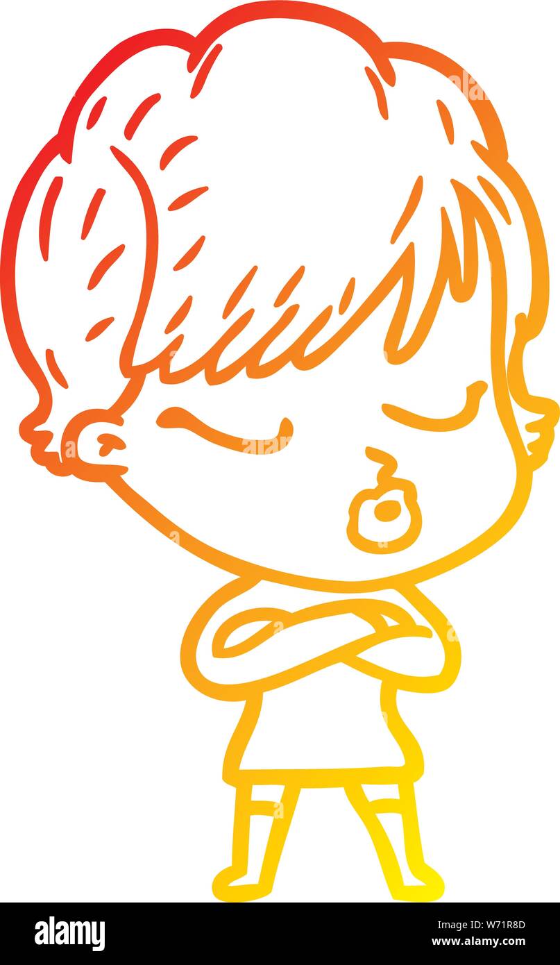 warm gradient line drawing of a cartoon woman with eyes shut Stock ...