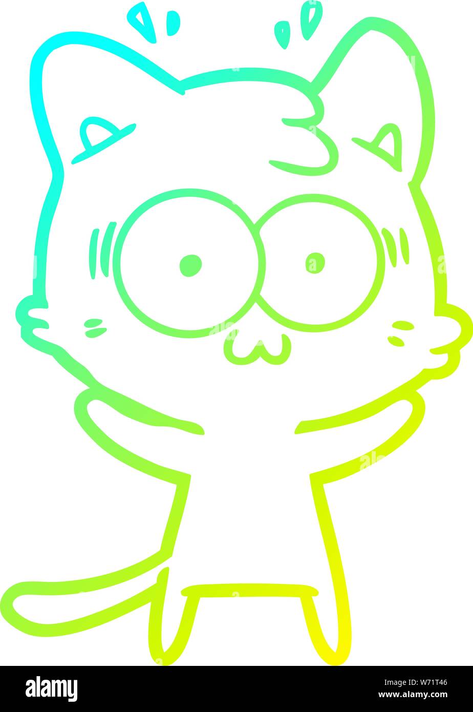 cold gradient line drawing of a cartoon surprised cat Stock Vector ...