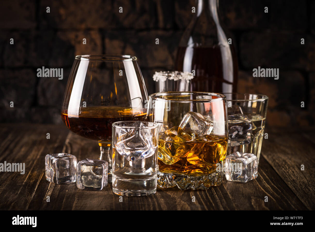 Strong alcohol drinks - whiskey, cognac, vodka, rum, tequila Stock ...
