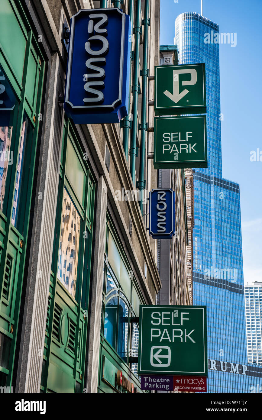 Blue and green signs of Chicago Stock Photo - Alamy