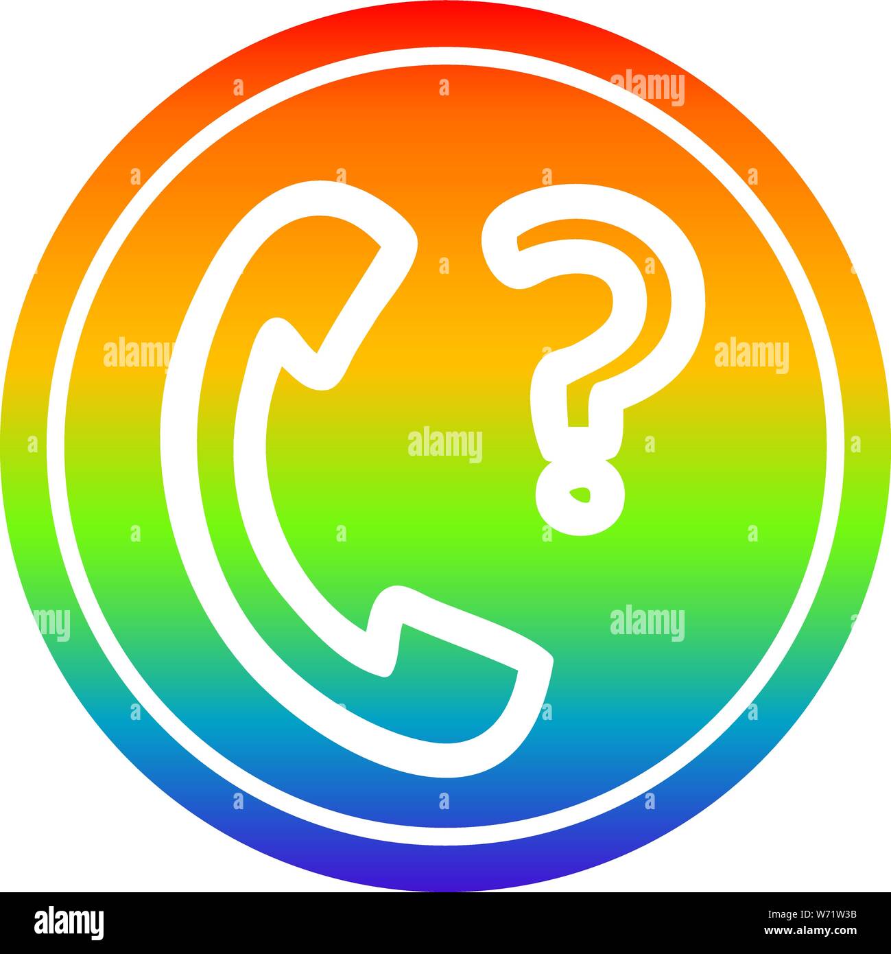 telephone handset with question mark circular icon with rainbow ...