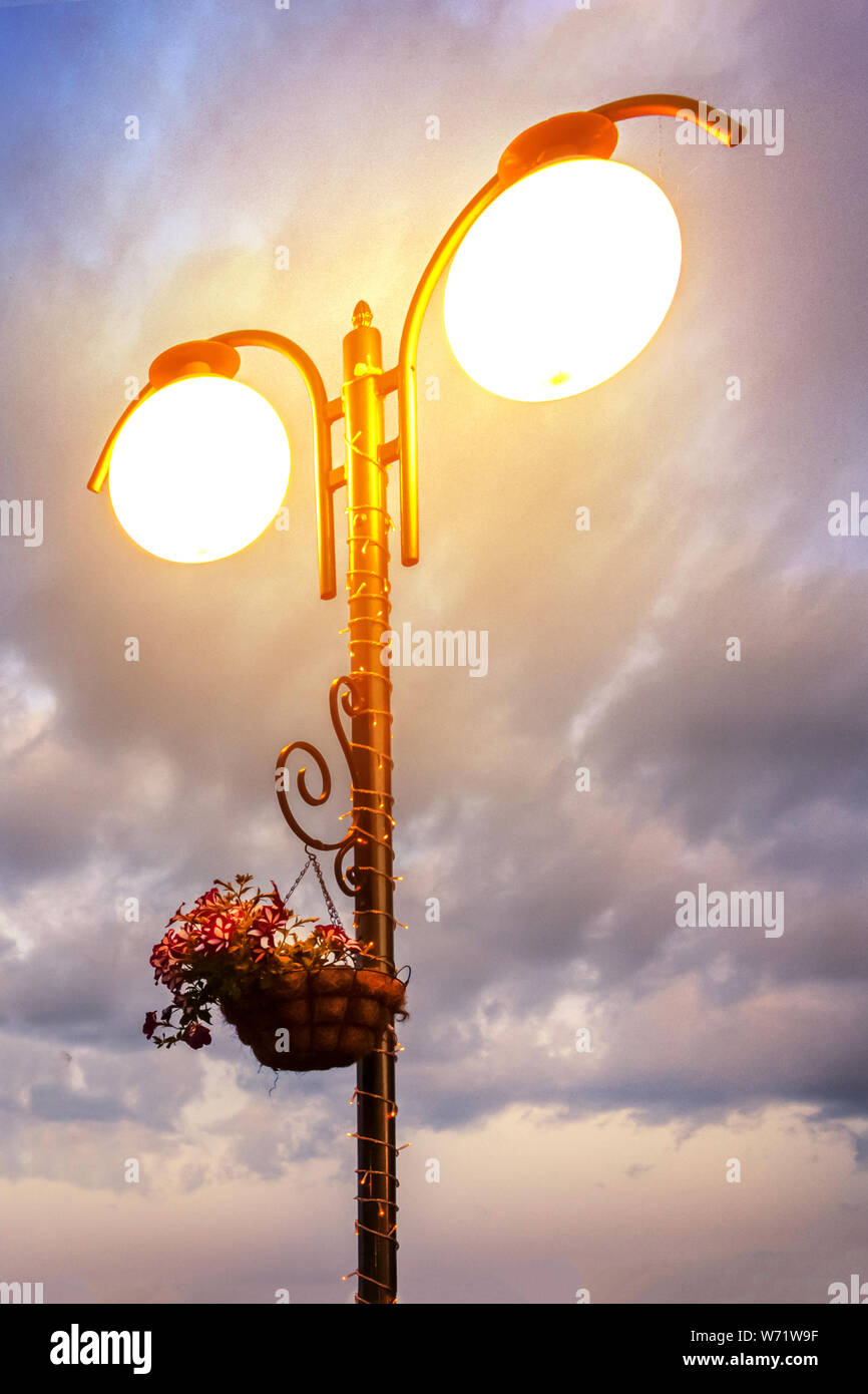 Street light on the background of a dramatic dark sky. Night city Stock ...