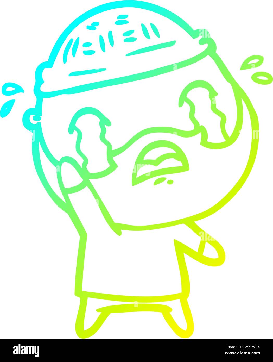 cold gradient line drawing of a cartoon bearded man crying waving ...