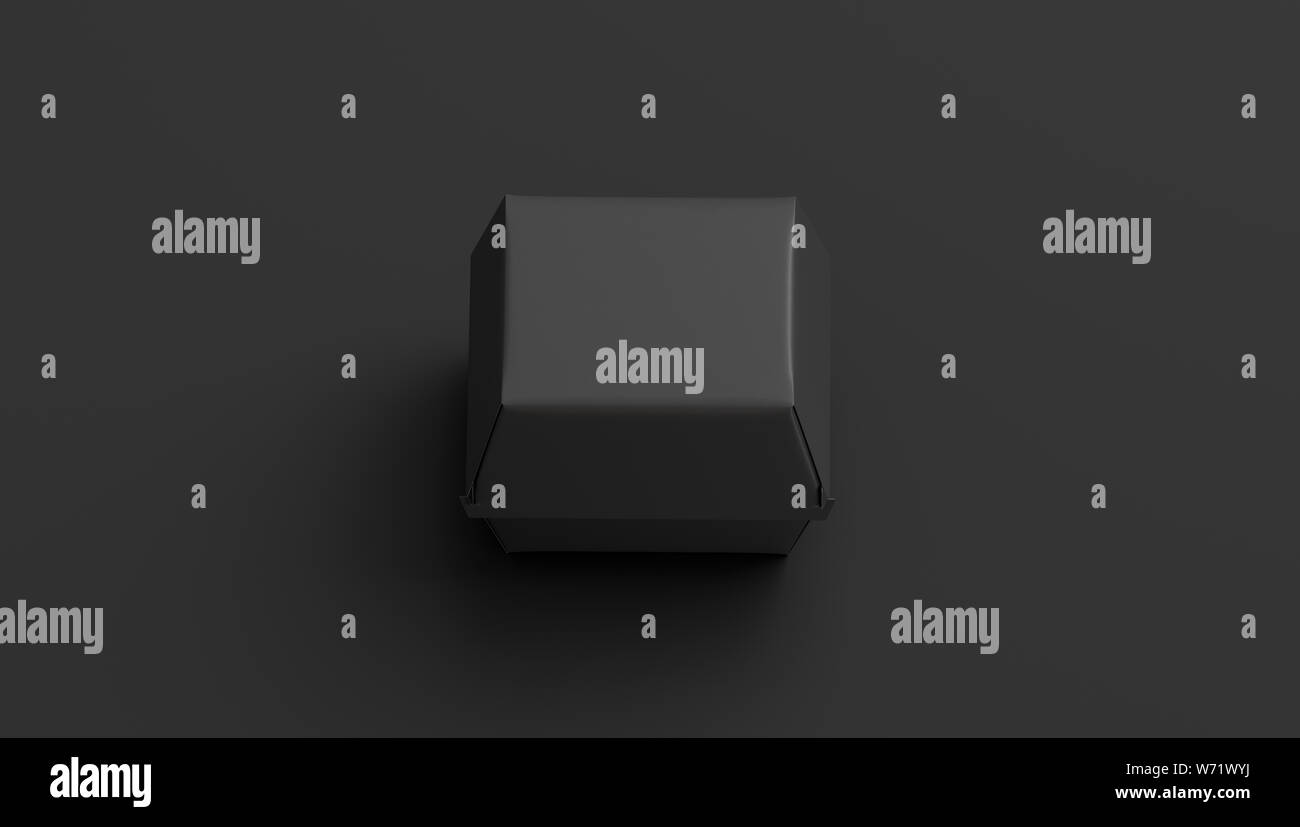 Blank black burger box mockup, isolated on dark background, 3d ...