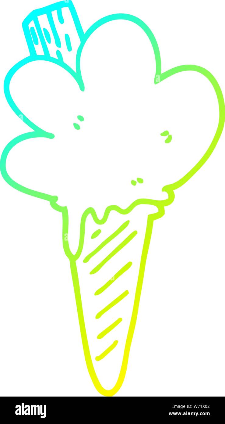 cold gradient line drawing of a cartoon ice cream cone Stock Vector ...