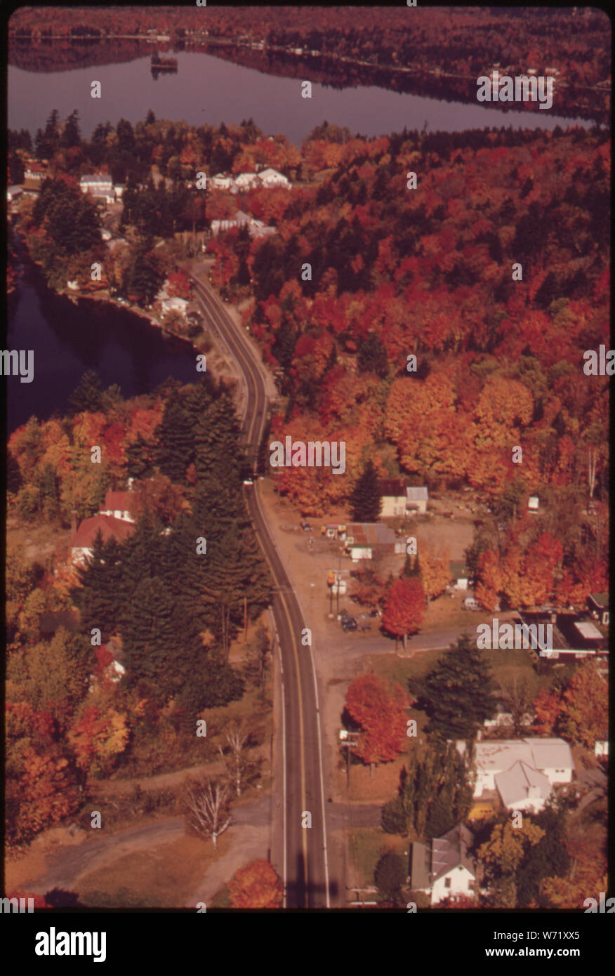 AERIAL VIEW OF THE VILLAGE OF INLET, NEW YORK, TYPICAL SMALL ADIRONDACK ...