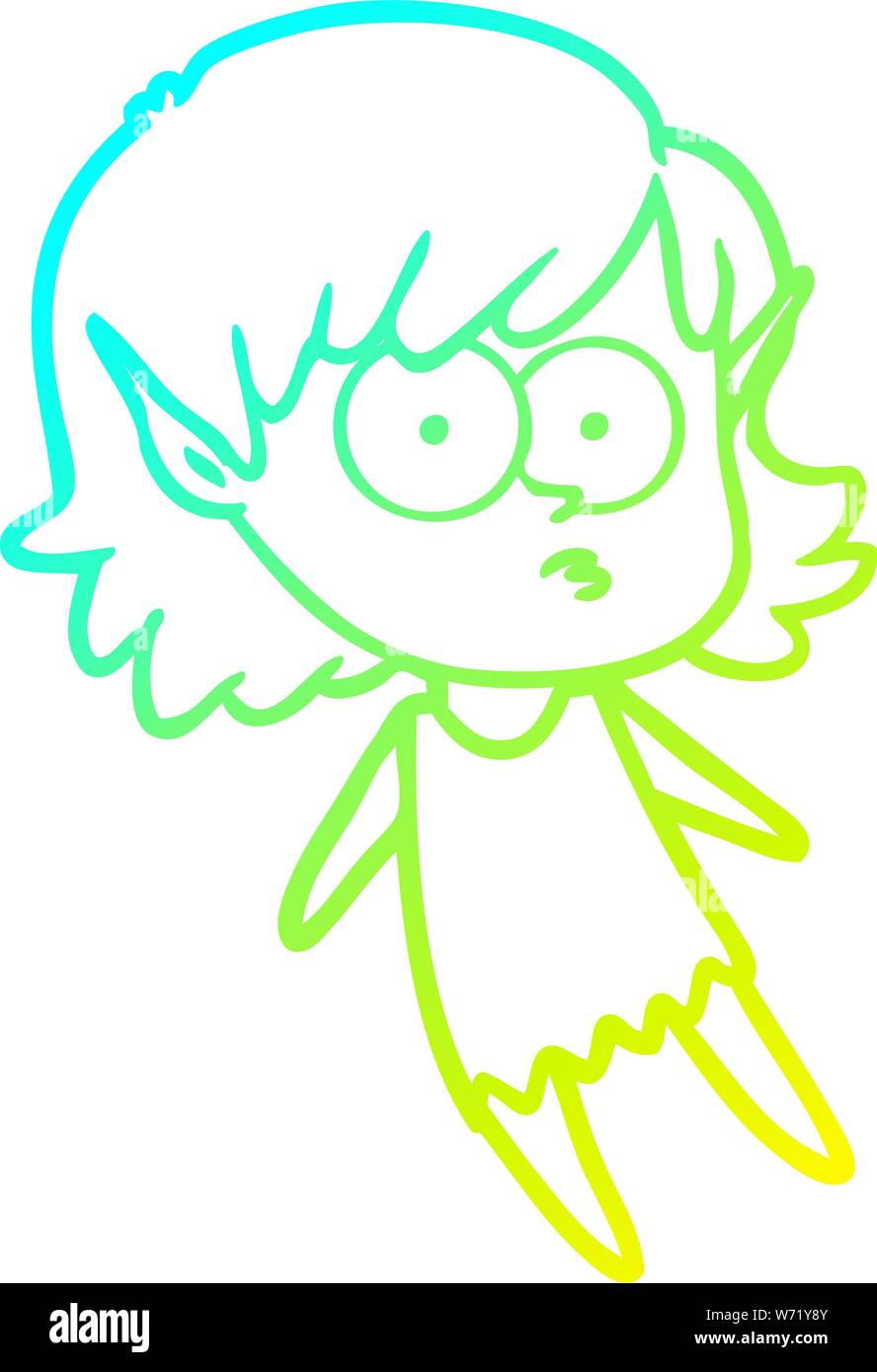 cold gradient line drawing of a cartoon elf girl floating Stock Vector ...
