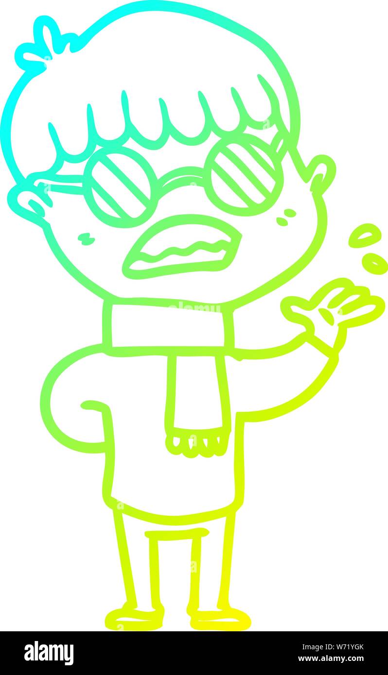 cold gradient line drawing of a cartoon boy wearing spectacles Stock ...