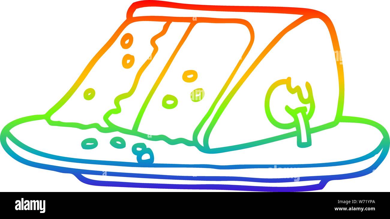 rainbow gradient line drawing of a cartoon slice of cake Stock Vector ...