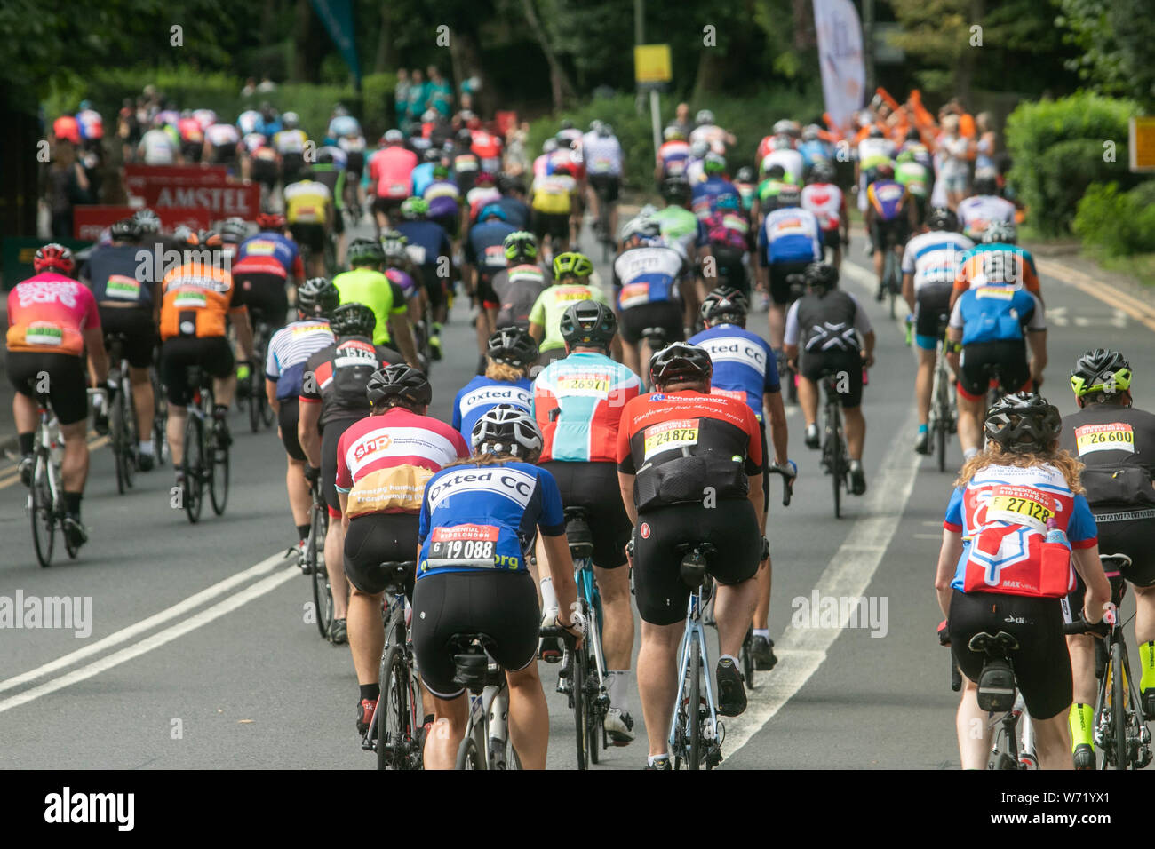 Wimbledon London, UK. 4th August 2019. Hundreds of cyclists climb ...