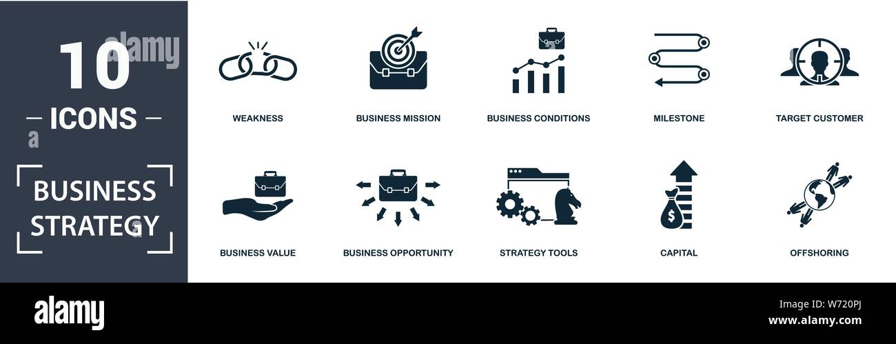 Business Strategy icon set. Contain filled flat business vision ...
