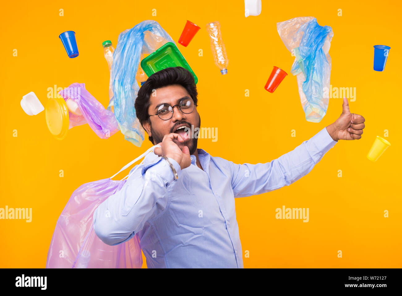 Plastic recycling problem, ecology and environmental disaster concept ...