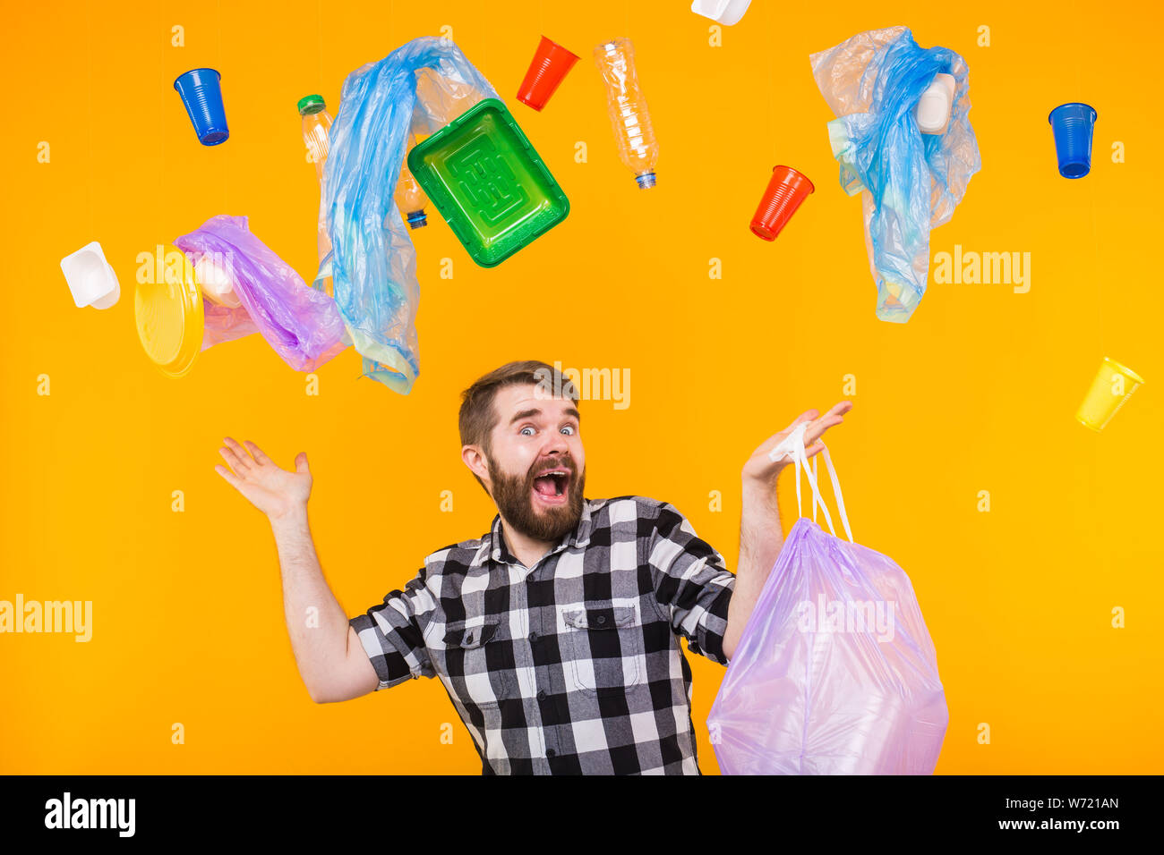 Problem of trash, plastic recycling, pollution and environmental ...