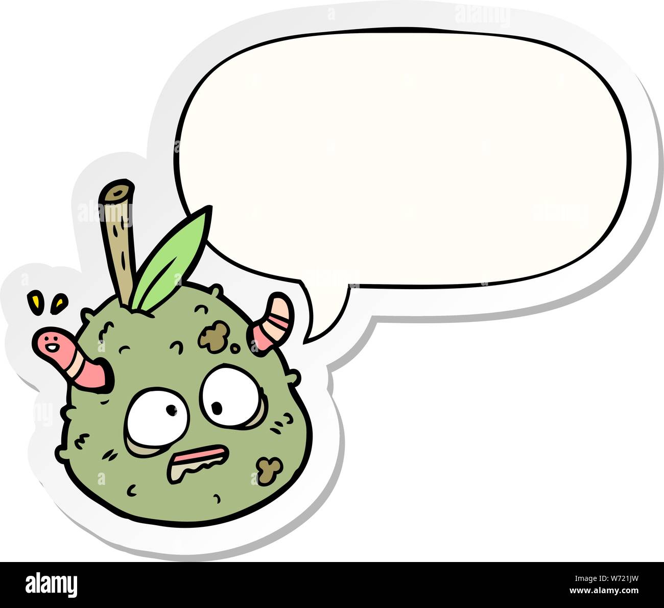 cartoon rotting old pear with worm with speech bubble sticker Stock ...