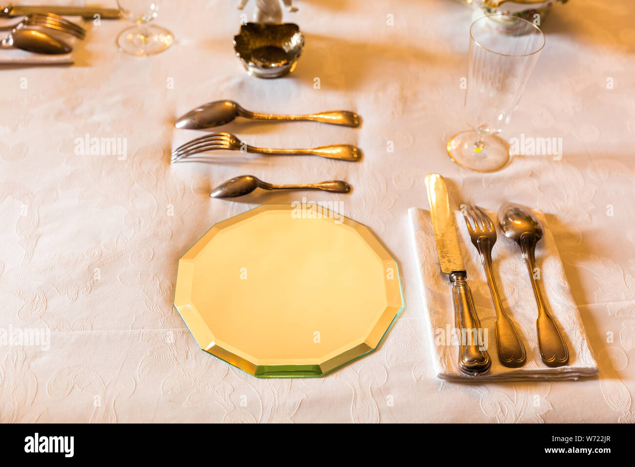 Dining table with dishes, Europe museum, nobody Stock Photo - Alamy