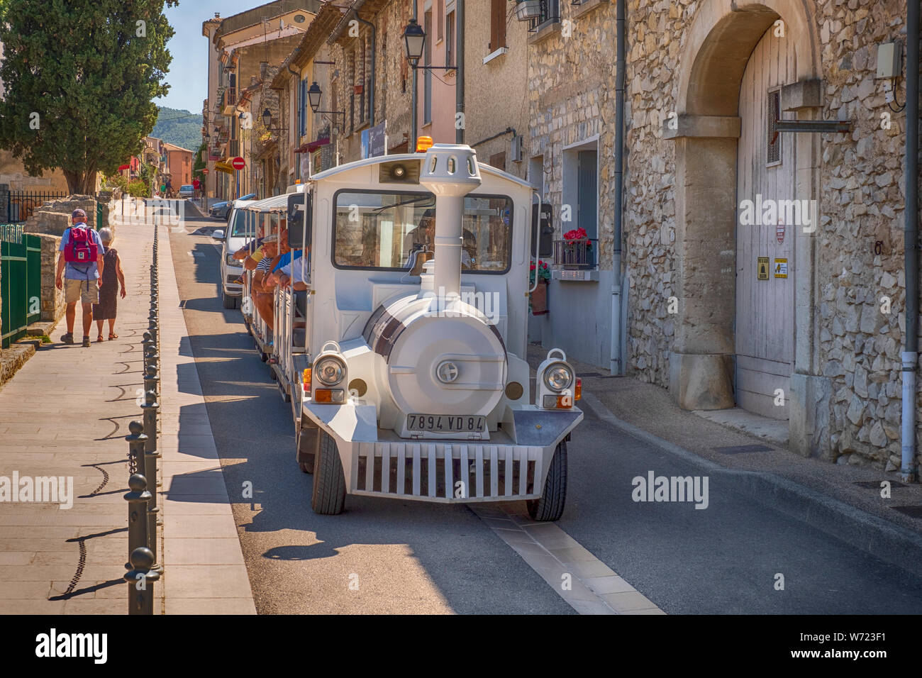 Tourist bus at Vaison la Romaine in Provence-Alpes-Cote d’Azur, France ...