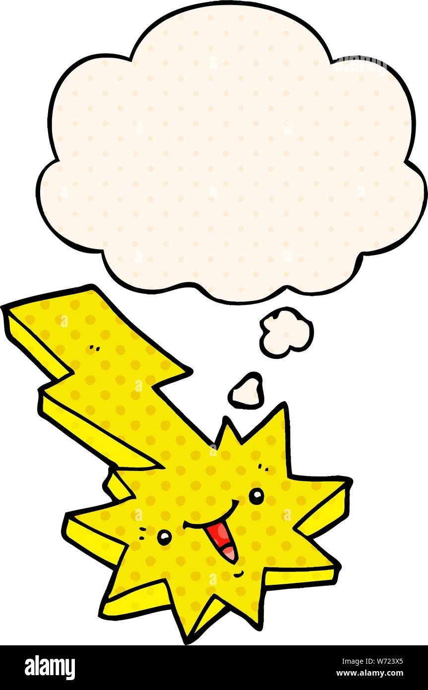 cartoon lightning strike with thought bubble in comic book style Stock ...