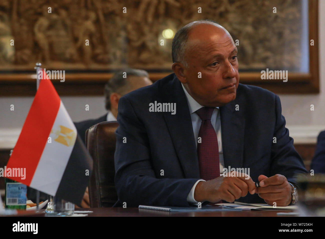 Baghdad, Iraq. 04th Aug, 2019. Egyptian Foreign Minister Sameh Shoukry ...
