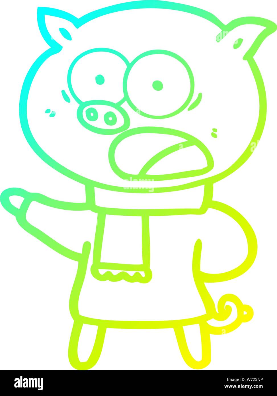 cold gradient line drawing of a cartoon pig shouting Stock Vector Image ...