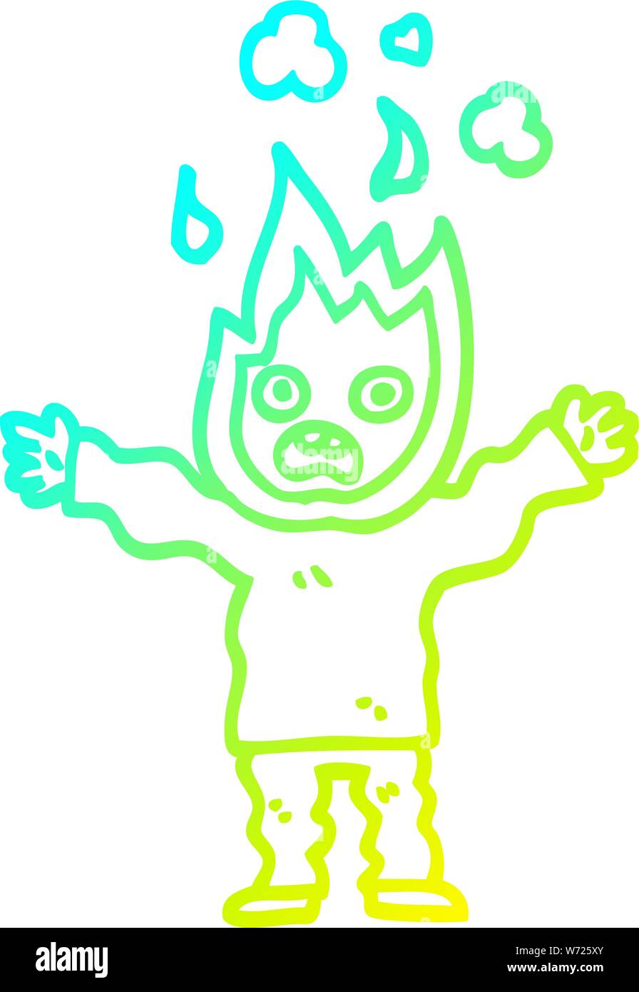 cold gradient line drawing of a cartoon man with head on fire Stock ...