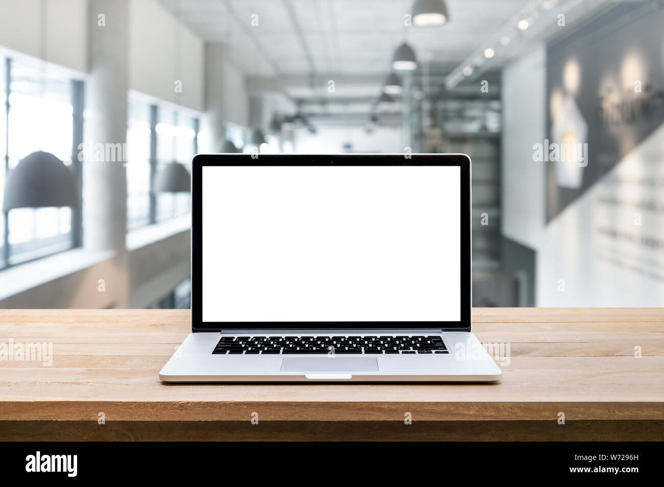 Modern computer,laptop with blank screen on blur modern/contemporary ...