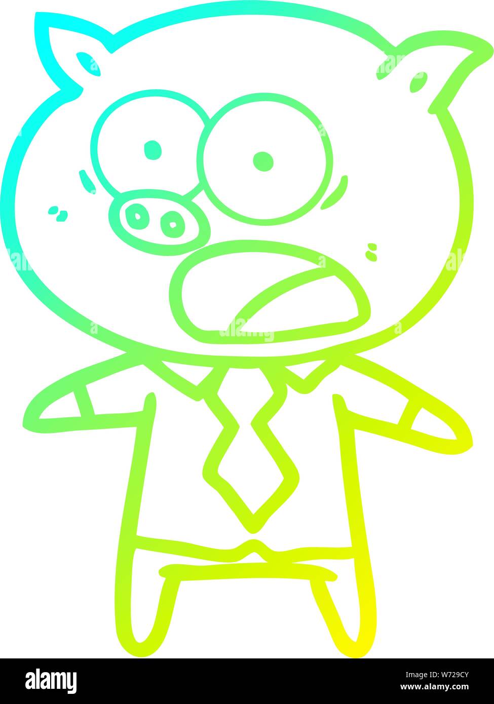 cold gradient line drawing of a cartoon pig shouting Stock Vector Image ...