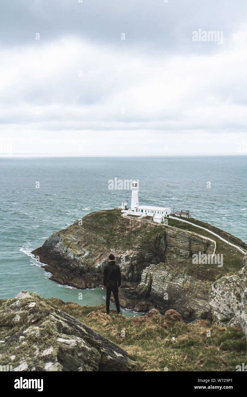 Looking out over the south stack light house Anglesea, Holyhead, Wales ...