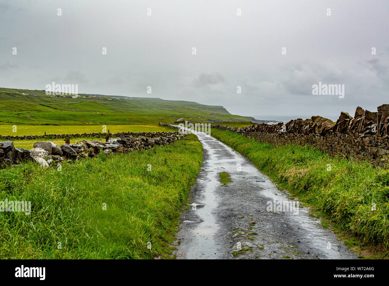 Rural road between the Irish countryside from Doolin to the Cliffs of ...