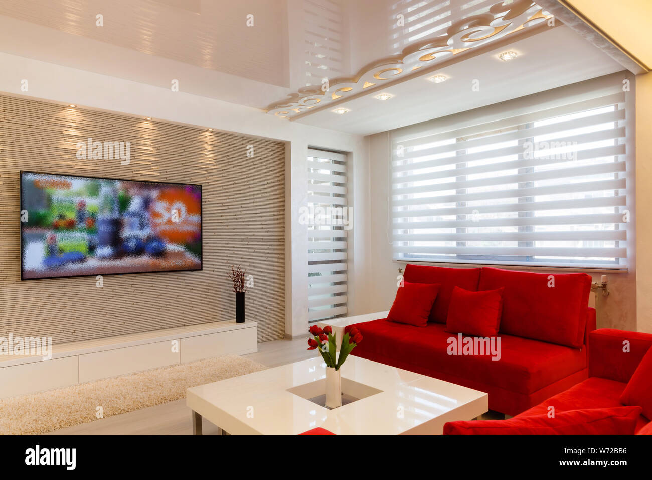 Modern living room interior with TV Stock Photo - Alamy