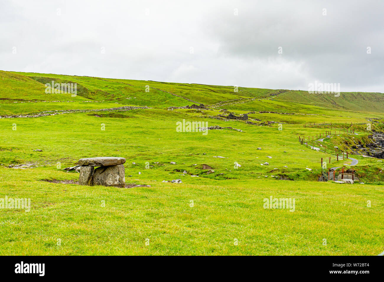 Irish dolmen in the meadow in the coastal walk route from Doolin to the ...