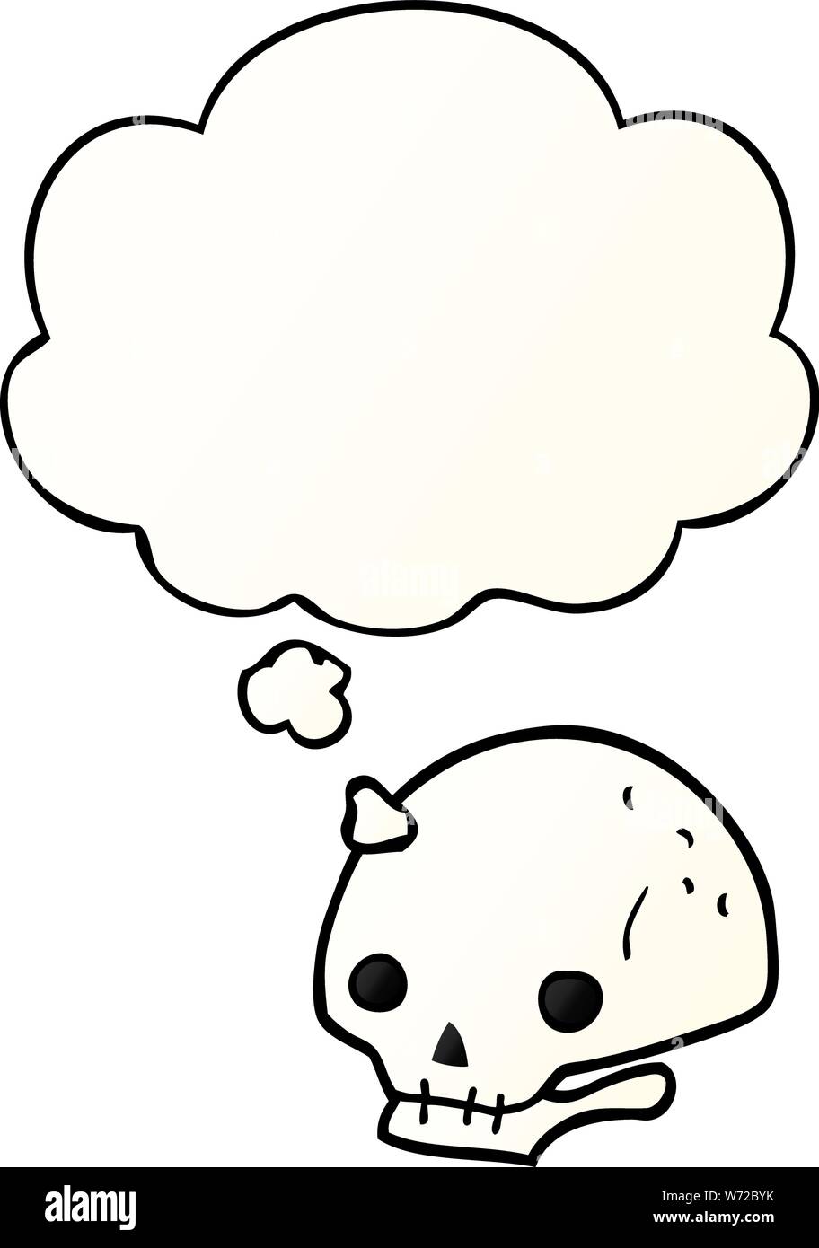 cartoon spooky skull with thought bubble in smooth gradient style Stock ...
