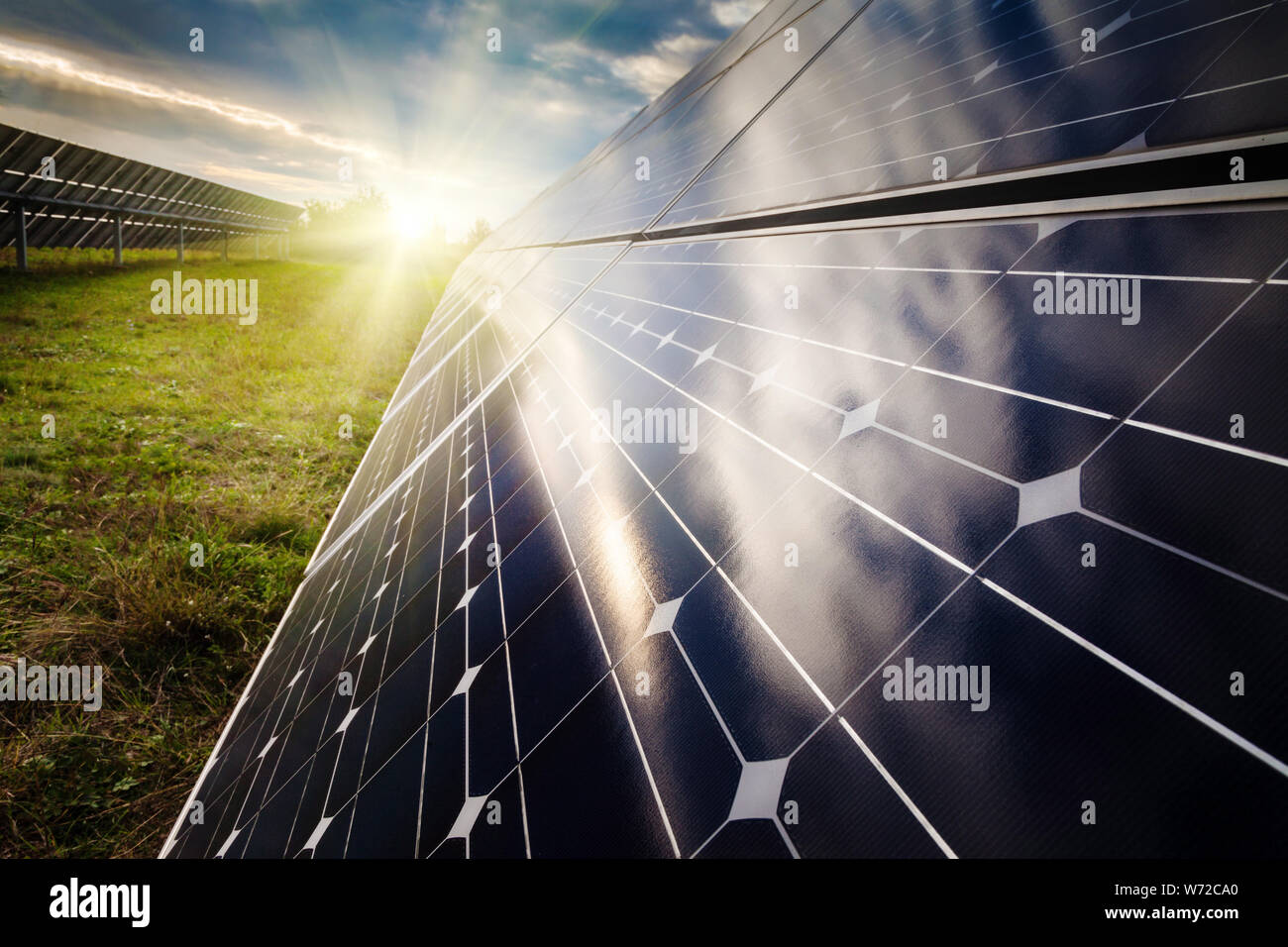 Power plant using renewable solar energy with sun Stock Photo - Alamy