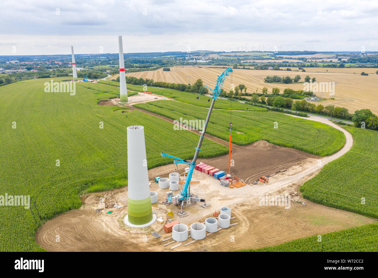 new wind turbines will be erected on a field Stock Photo - Alamy